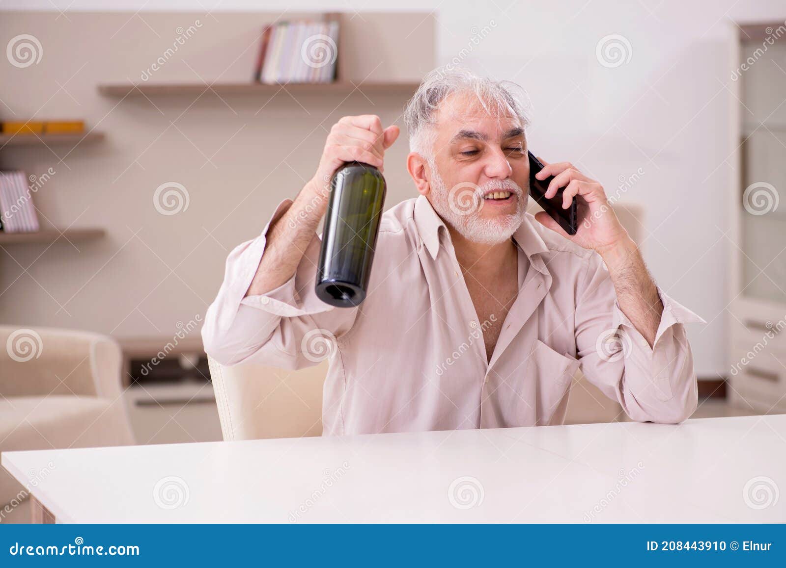 Old Man Drinking Alcohol at Home Stock Photo - Image of hangover ...
