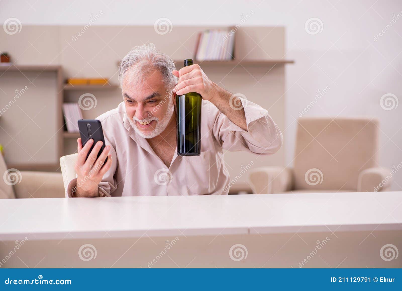 Old Man Drinking Alcohol at Home Stock Image - Image of bottle, addict ...