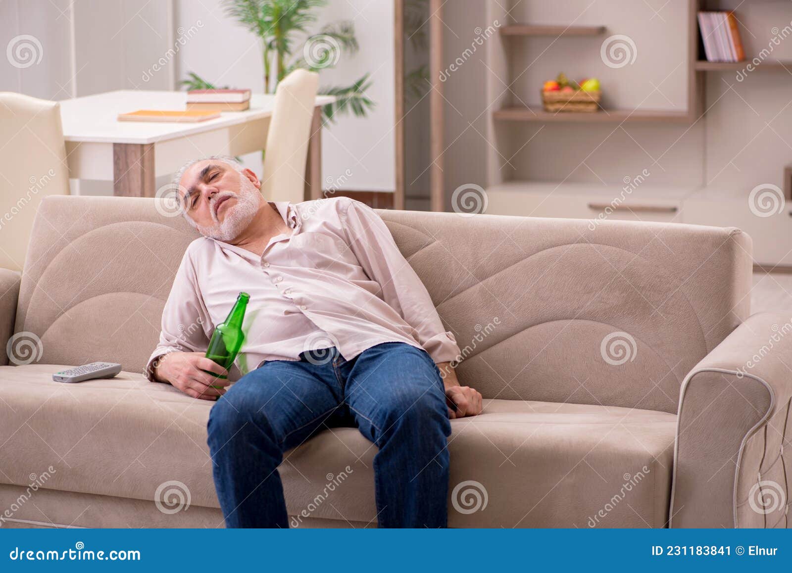Old Man Drinking Alcohol at Home Stock Image - Image of fatigue ...