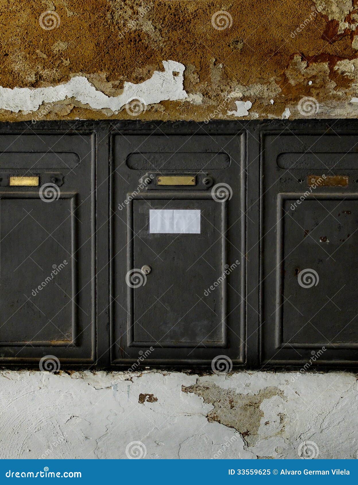 Aged Metal Mailboxes on Old Stone Wall. Stock Image - Image of aged ...