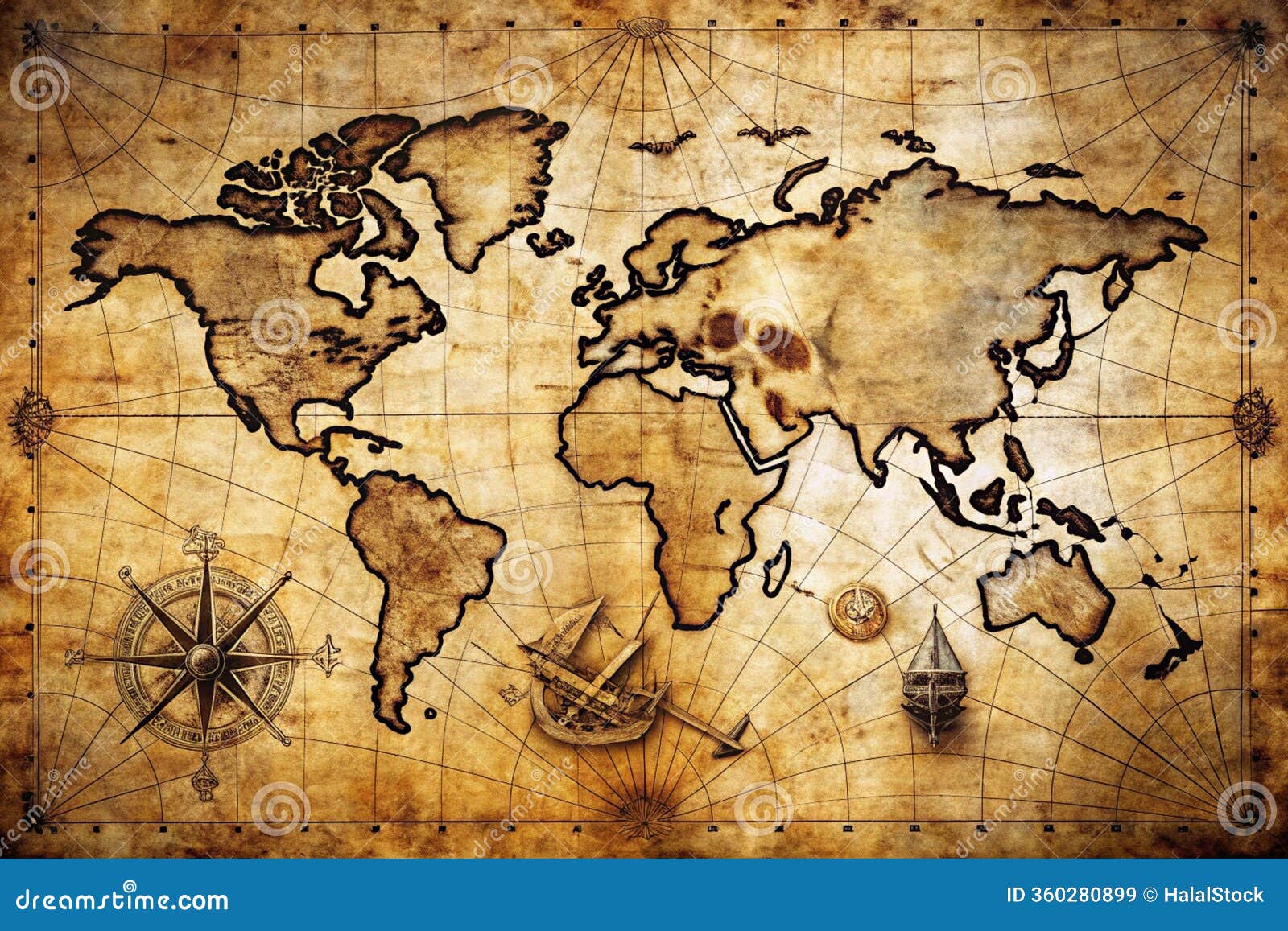 Aged Nautical Pirates Map Illustration | CartoonDealer.com #360280902