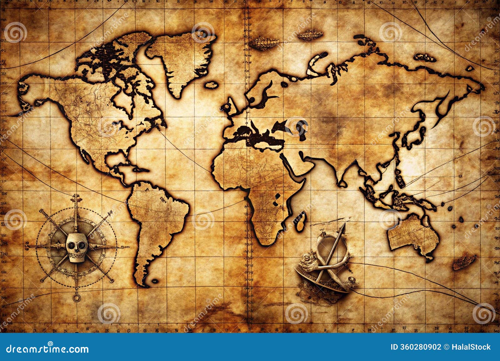 Aged Nautical Pirates Map Illustration | CartoonDealer.com #360280902