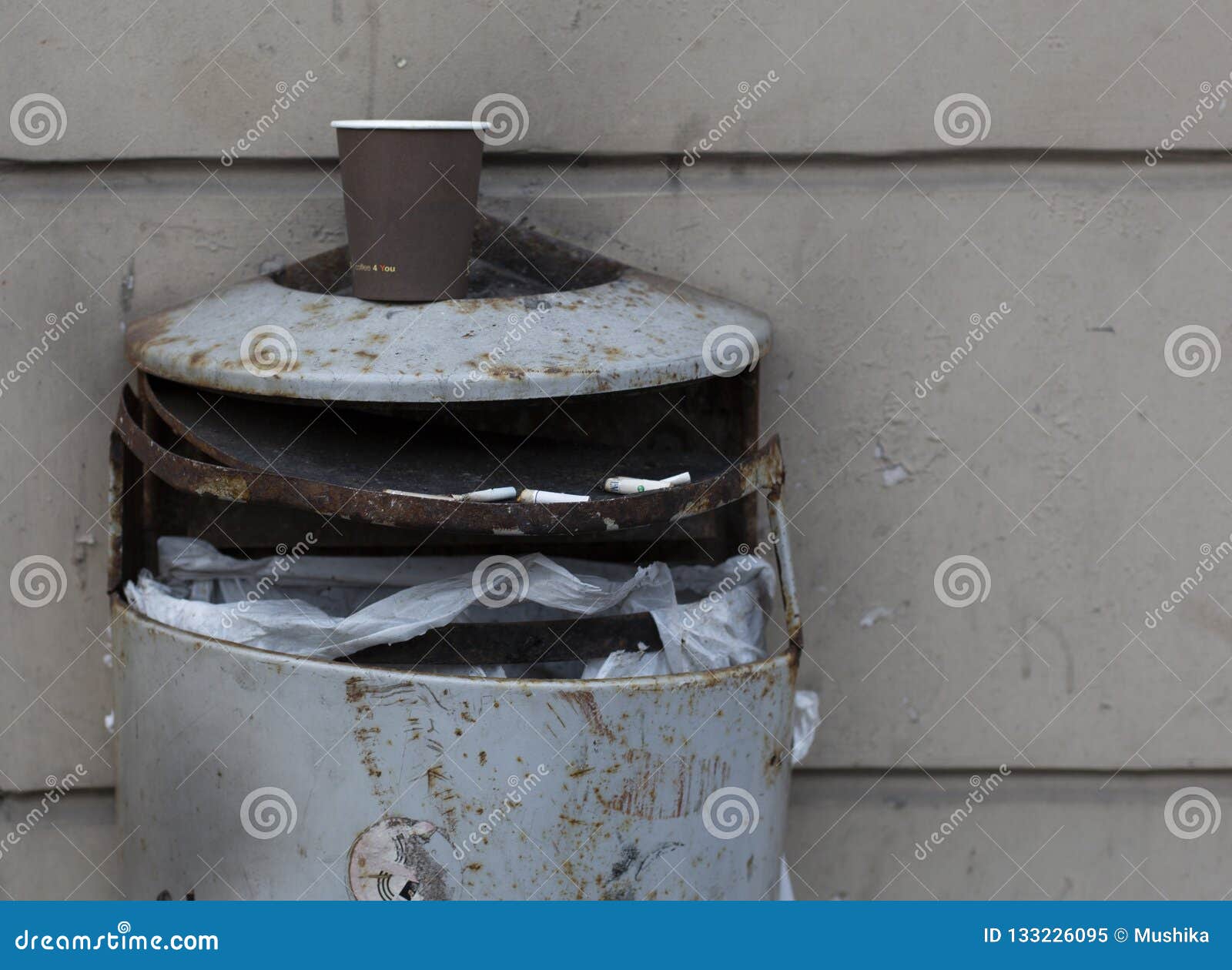 Aged Outdoor Metal Broken Grey Trash Waste Bin Stock Image - Image of ...