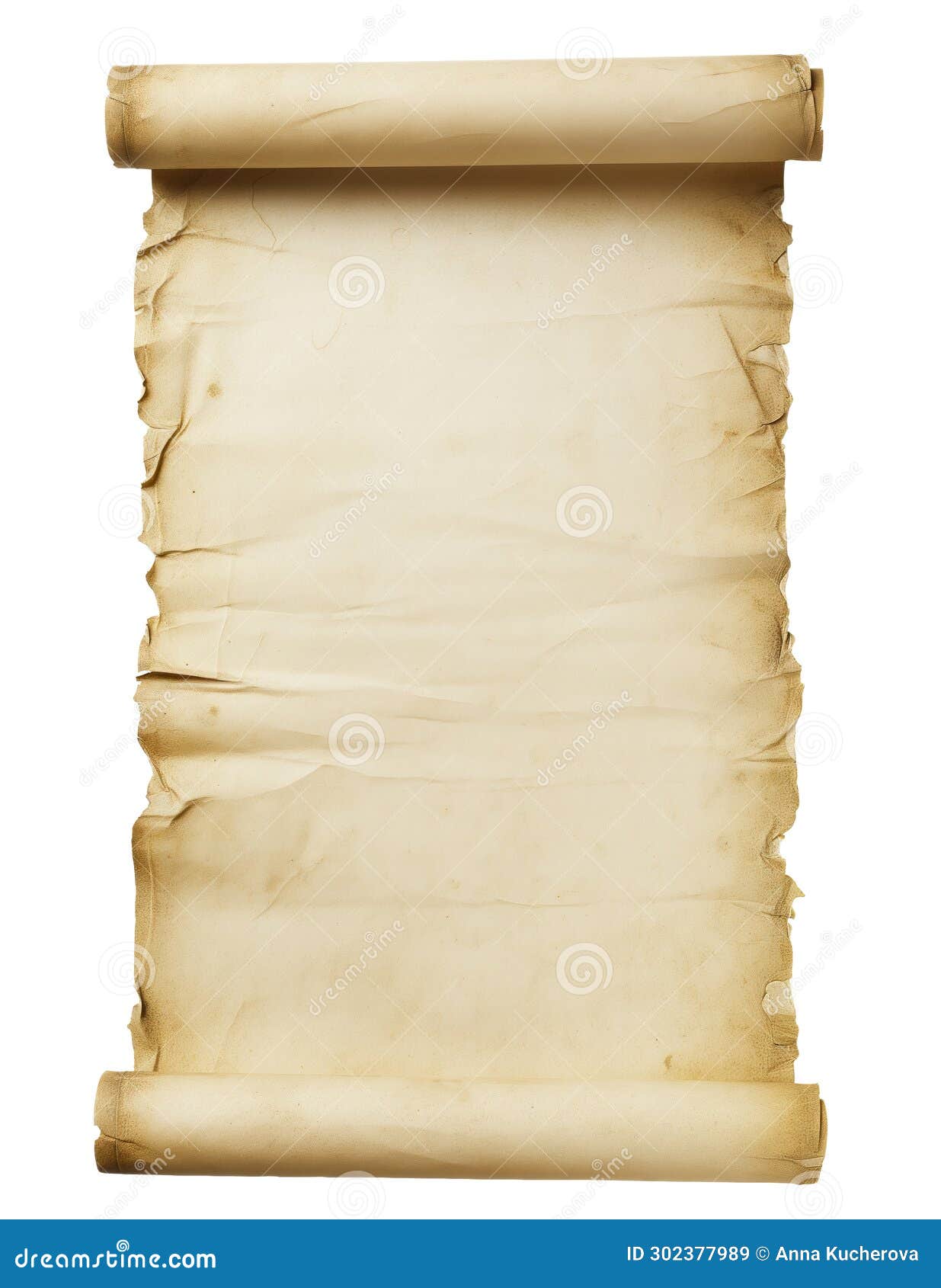 Aged Paper Scroll with Worn, Yellowed Surface with Copy Space Isolated ...