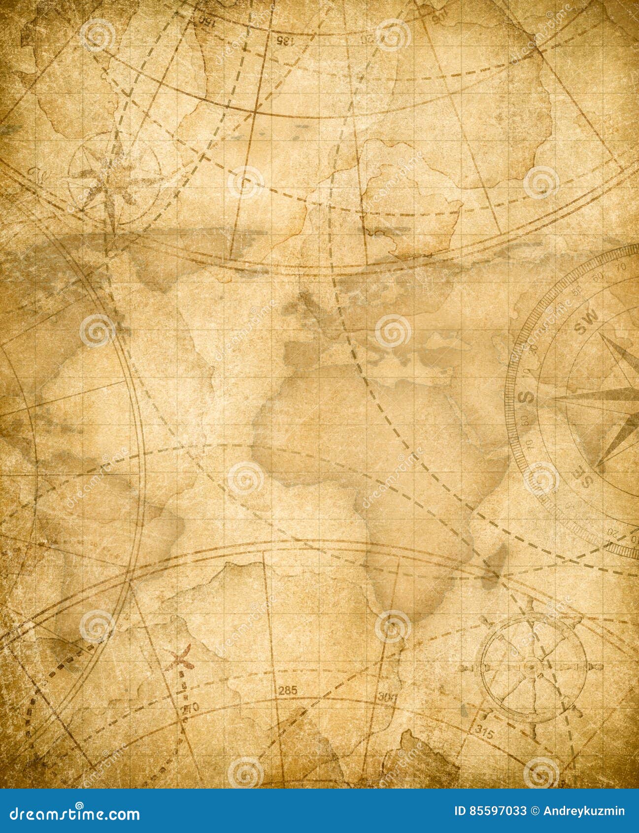 Aged Treasure Map With Compass Background Vector Illustration ...