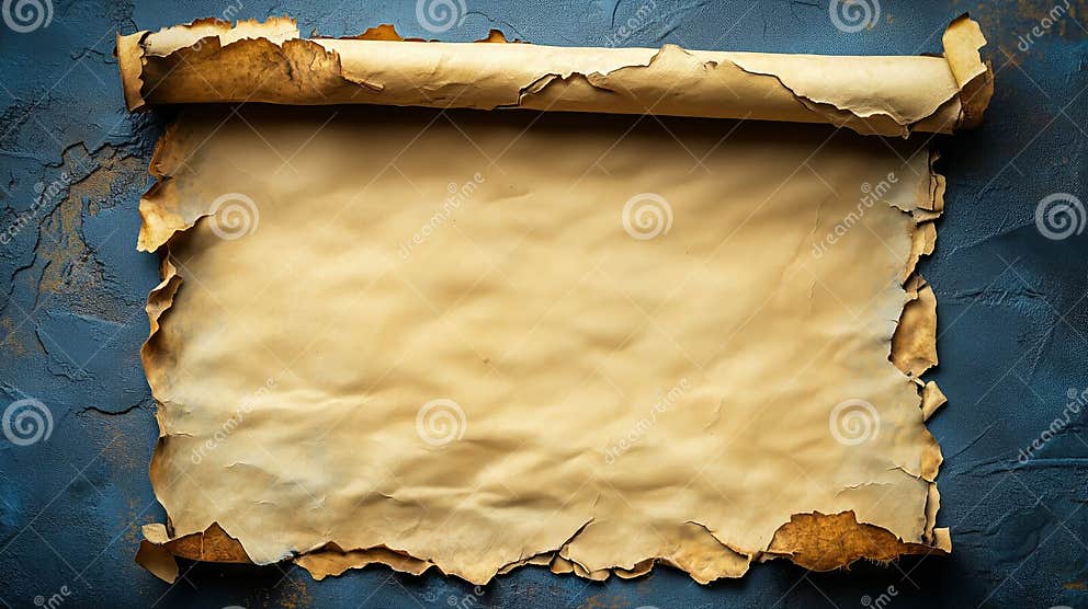 Aged Scroll Rolled Out on Textured Blue Surface Stock Illustration ...