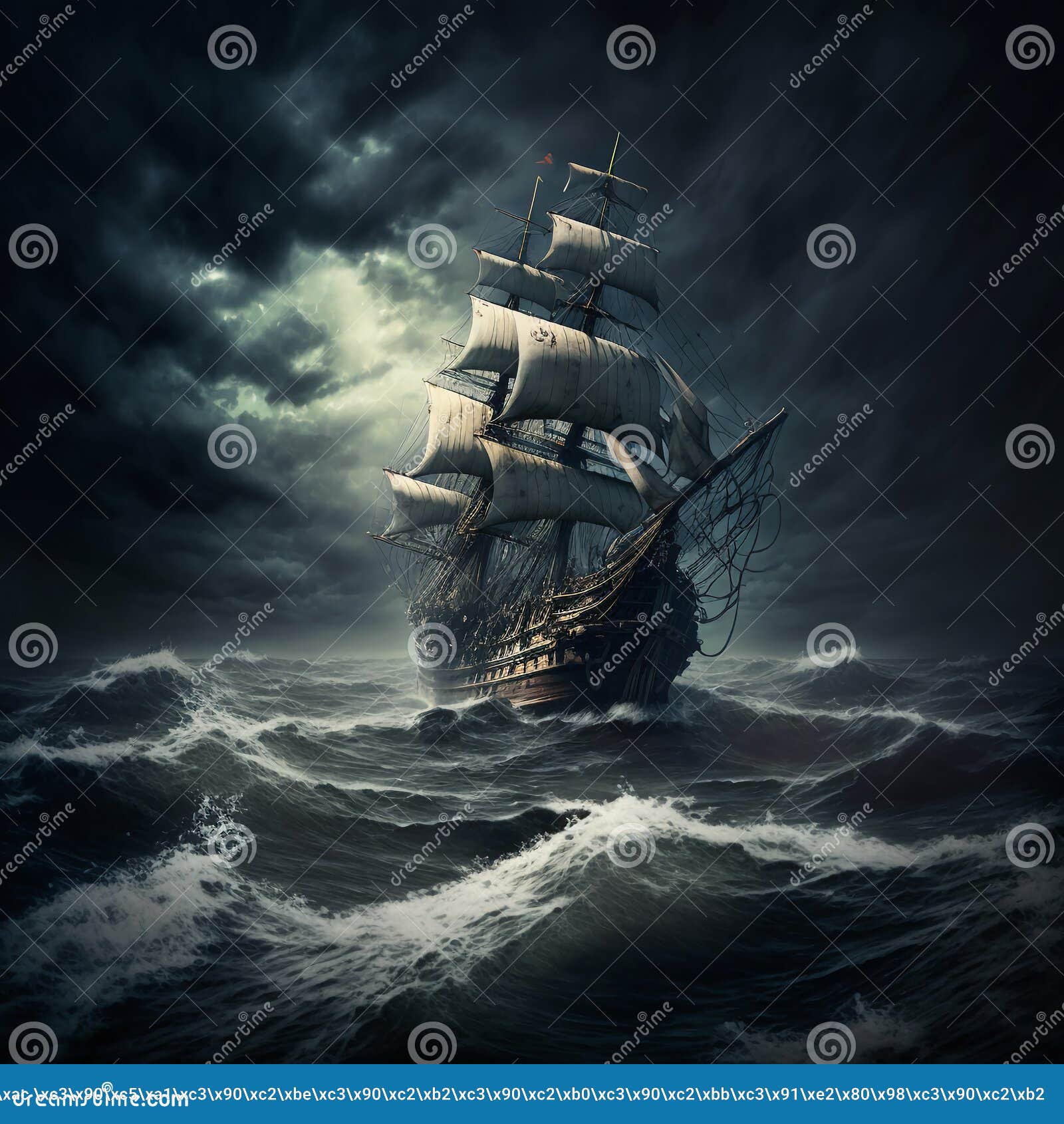 Aged Ship on Sea with Storm Clouds Stock Illustration - Illustration of ...