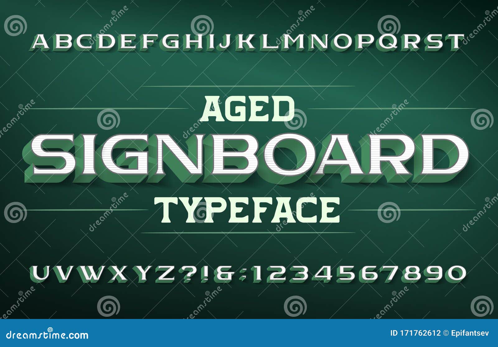 Aged Signboard Alphabet Font. 3D Effect Vintage Letters and Numbers ...