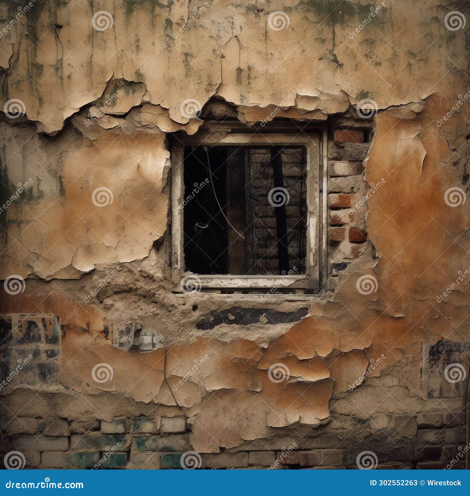 Aged Structure is Shown with Crumbling Plaster and a Boarded-up Window ...