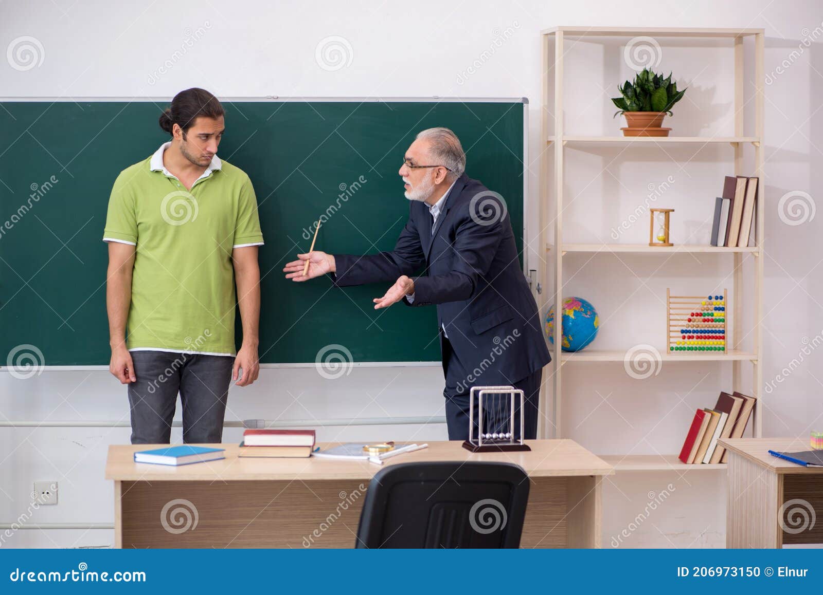 Aged Teacher and Male Lazy Student in the Classroom Stock Photo - Image ...