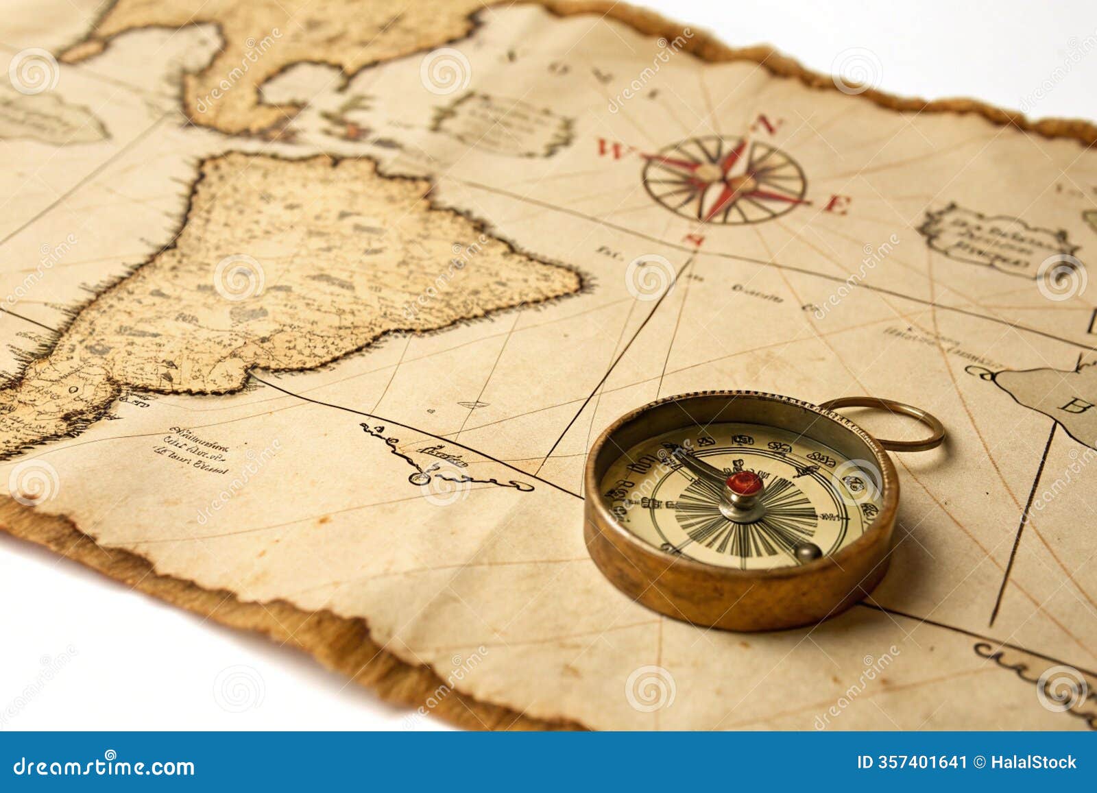 Aged Treasure Map With Compass Background Stock Image | CartoonDealer ...