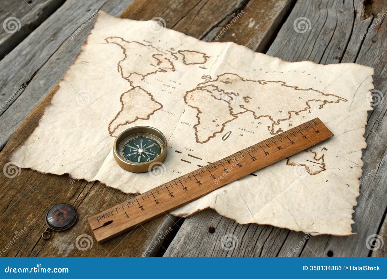 Aged Treasure Map With Compass Background Stock Image | CartoonDealer ...