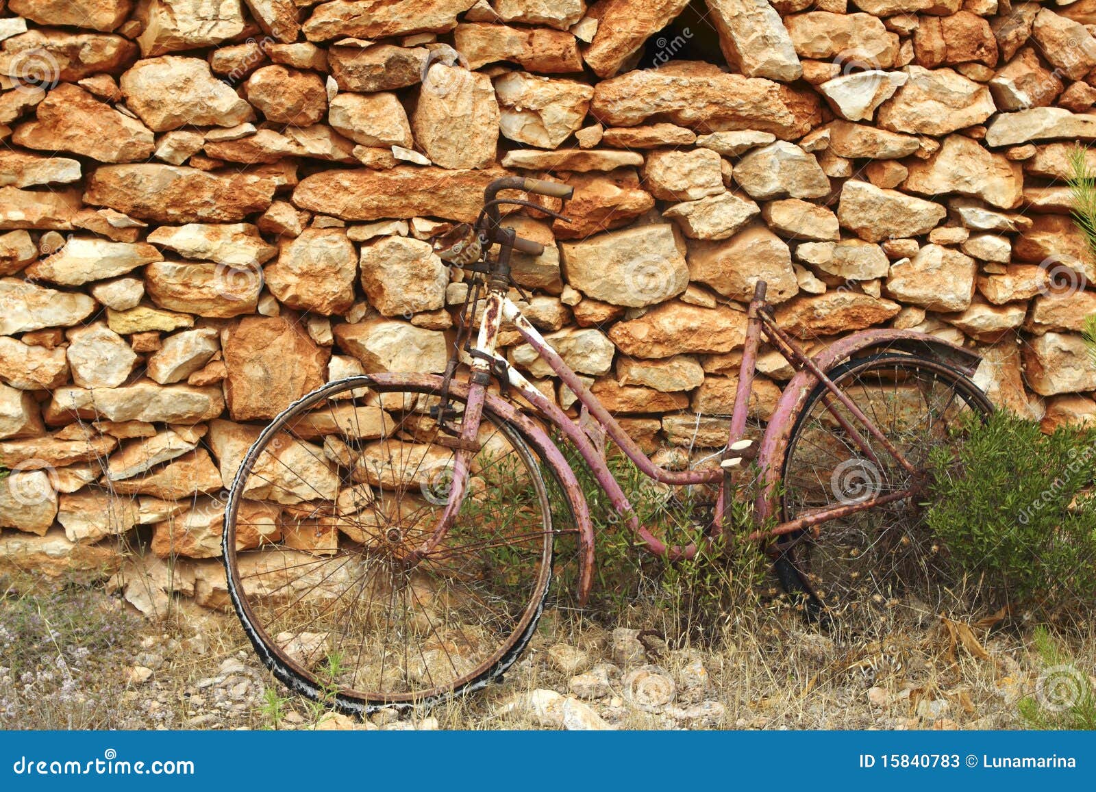 Aged Weathered Bicycle Vintage Stone Wall Stock Image - Image of facade ...