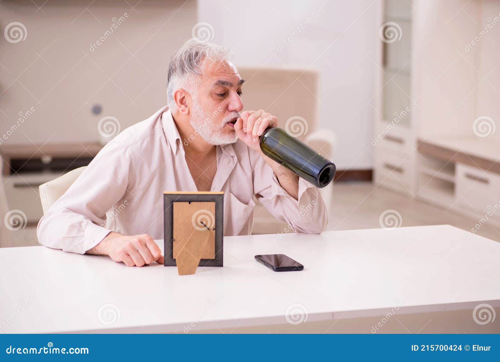 Old Widower Drinking Alcohol at Home Stock Photo - Image of ...