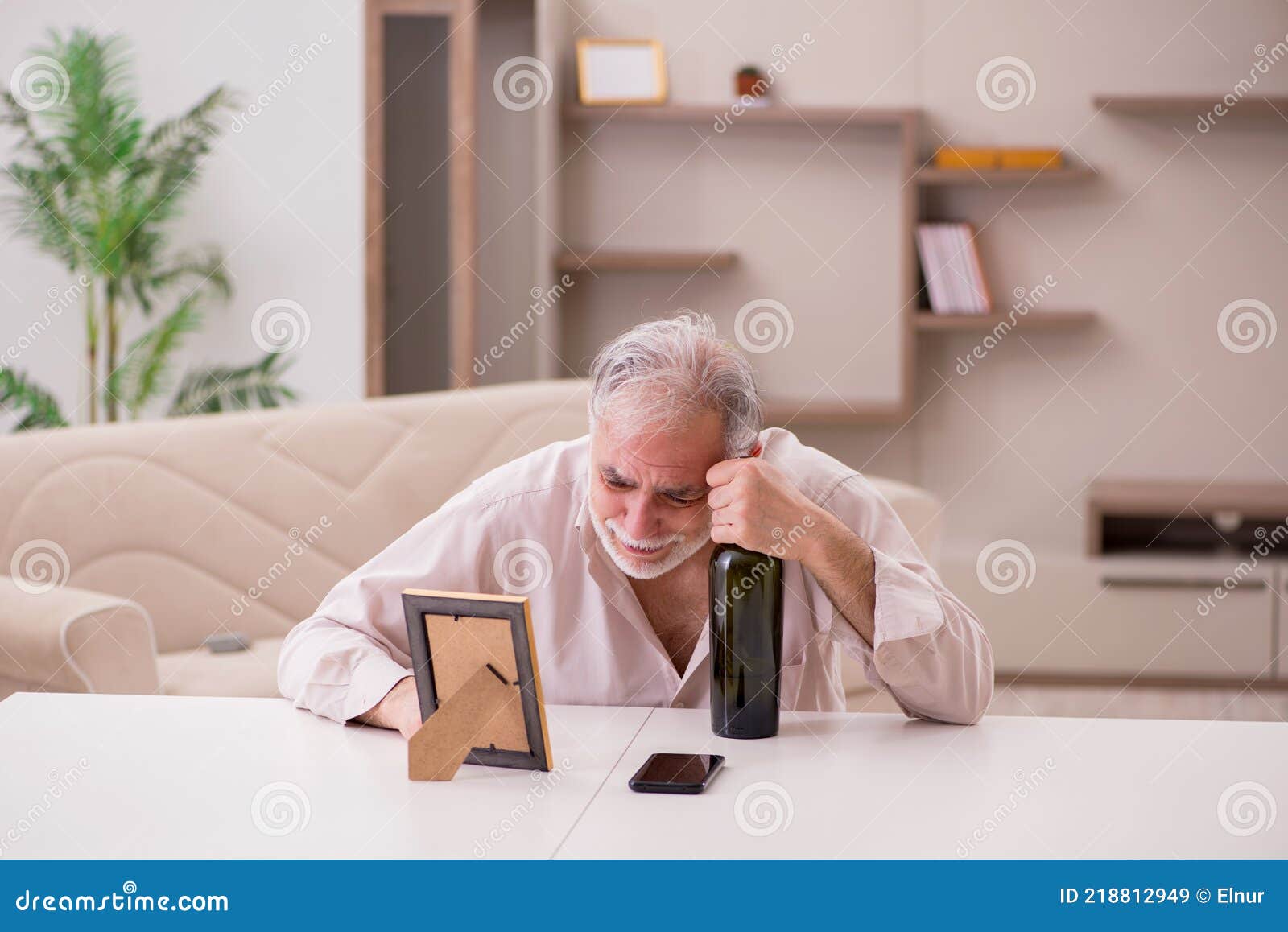 Old Widower Drinking Alcohol at Home Stock Image - Image of glass ...