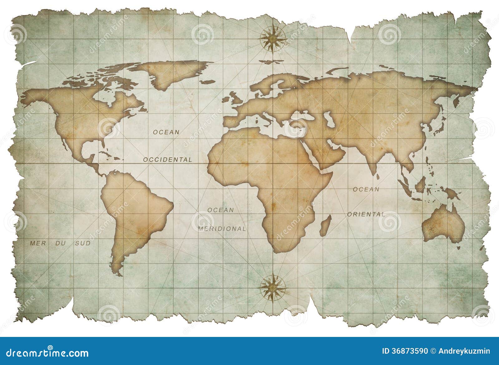 Aged world map isolated stock illustration. Illustration of directional ...