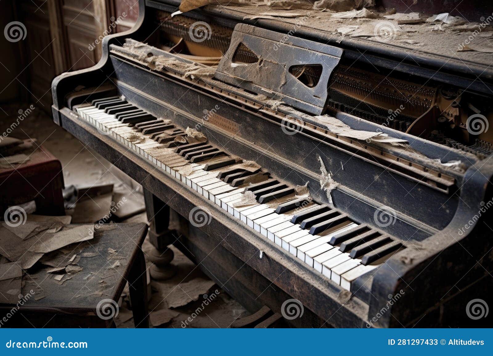 Aged and Worn Piano Keys on a Vintage Grand Piano Stock Illustration ...