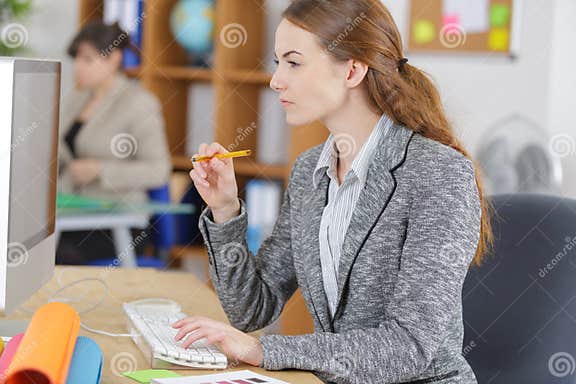 Agency Worker Browsing Computer Stock Image - Image of service, adult ...