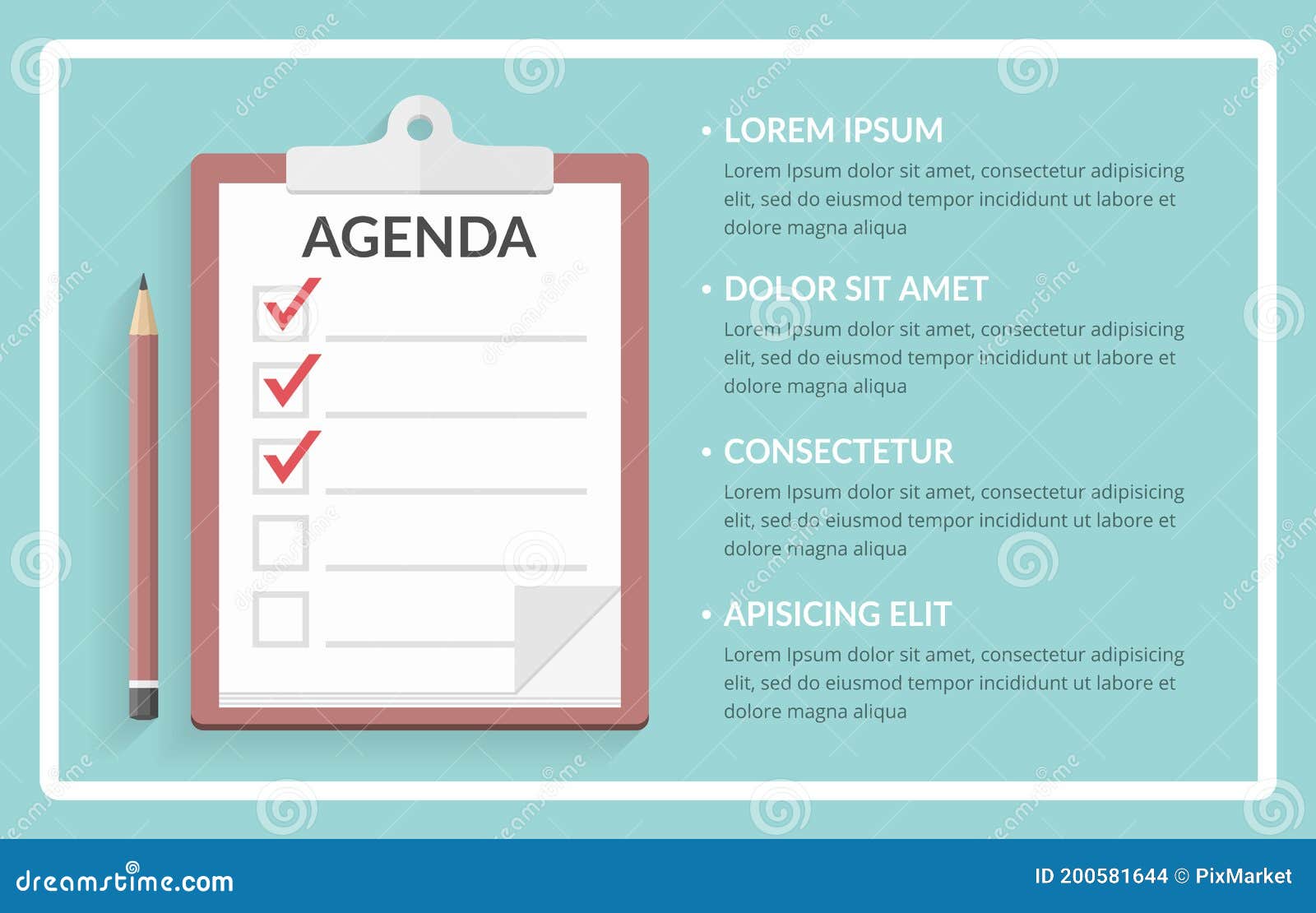 Agenda on Clipboard stock vector. Illustration of design - 200581644