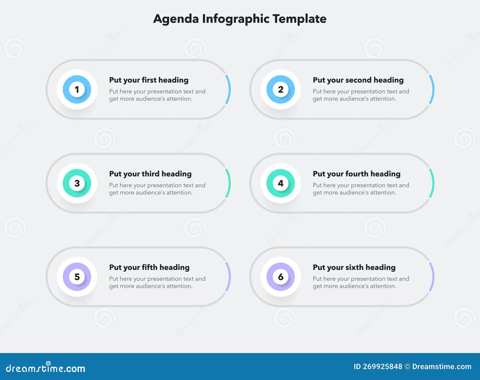 Agenda Infographic Template with Six Steps and a Place for Your Text ...