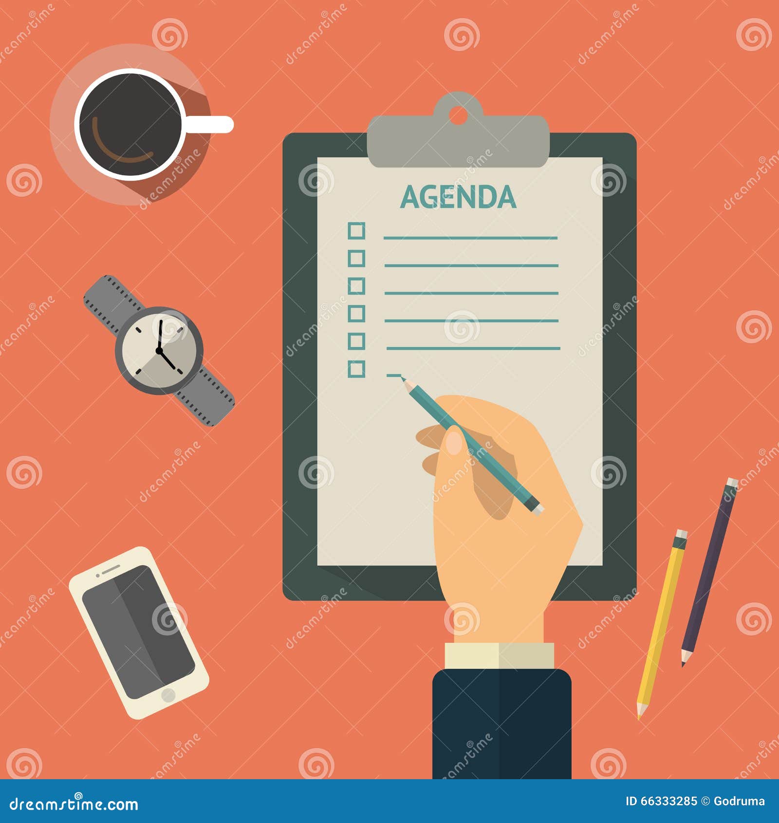 Agenda List Concept Vector Illustration. Business Concept with Paper ... Agenda List Concept Vector Illustration. Business Concept with Paper ...