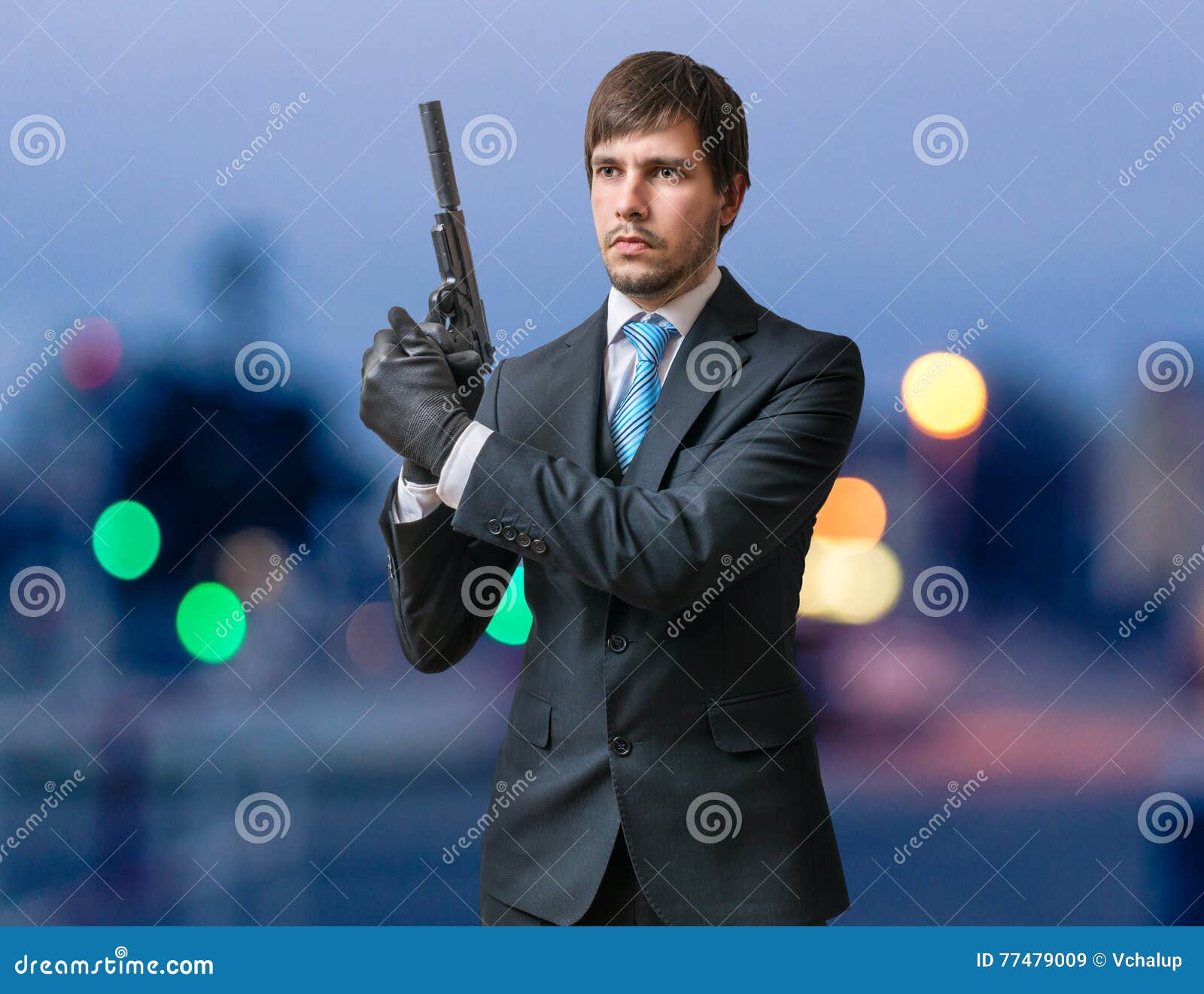 Agent with Gun or Pistol in Hands at Dusk Stock Image - Image of hands ...