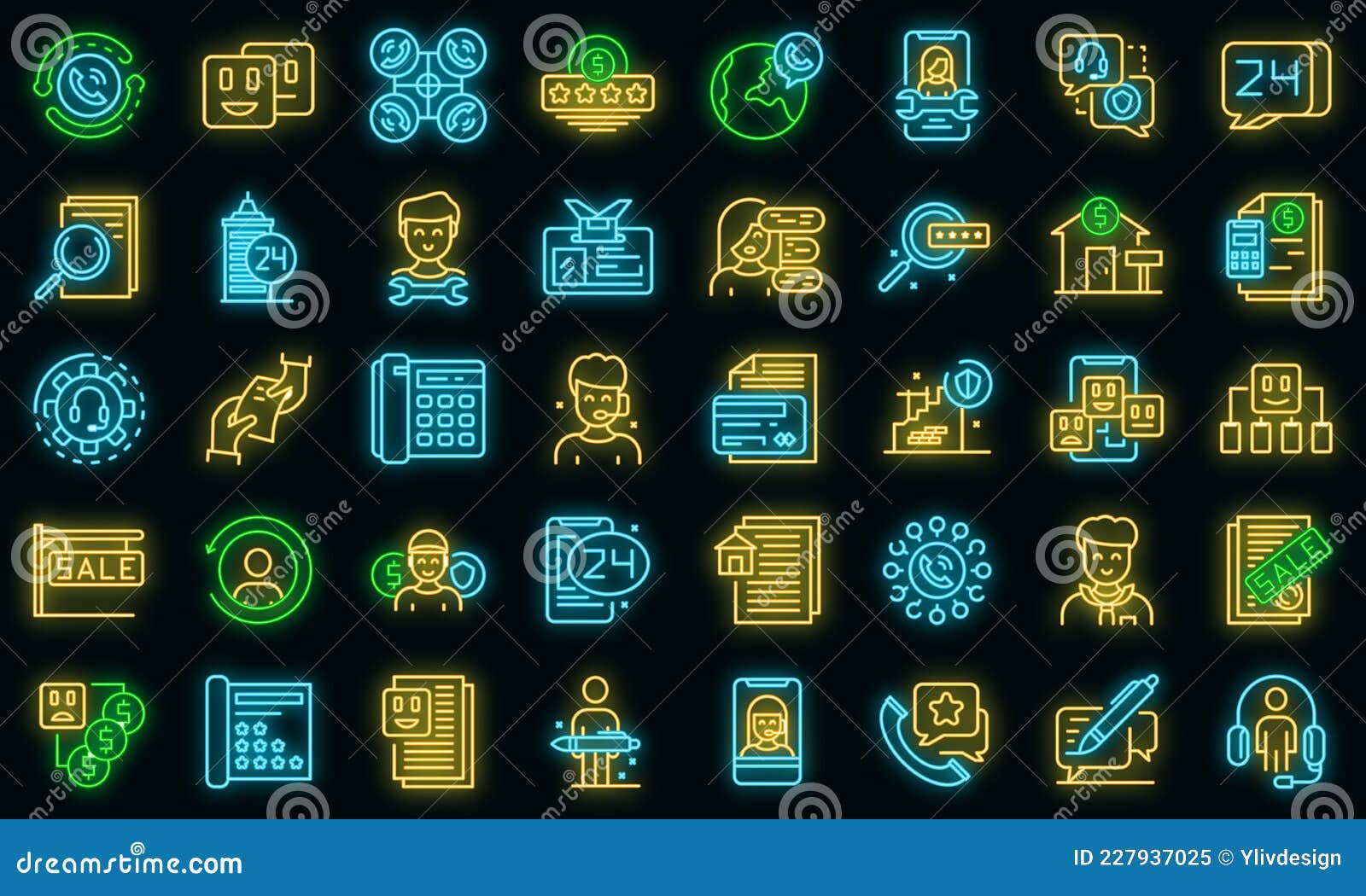 Agent Icons Set Vector Neon Stock Illustration - Illustration of person ...