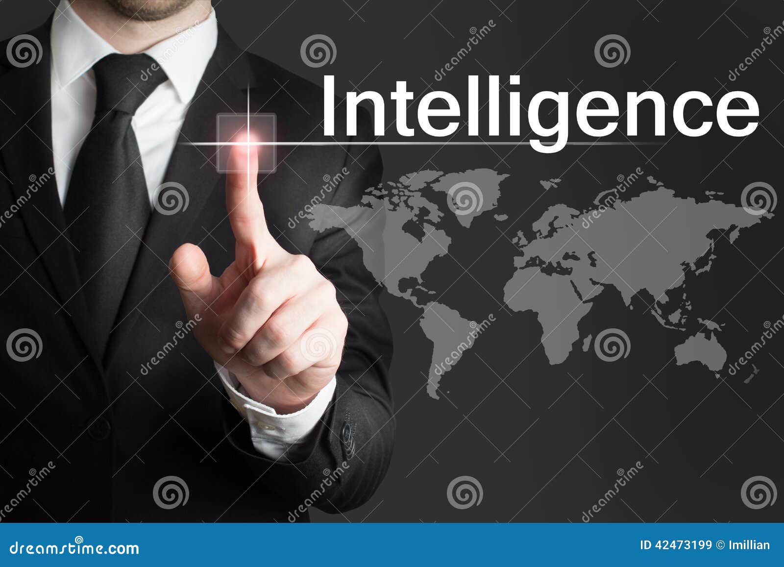 Agent Pressing Button Intelligence World Map Stock Image - Image of ...