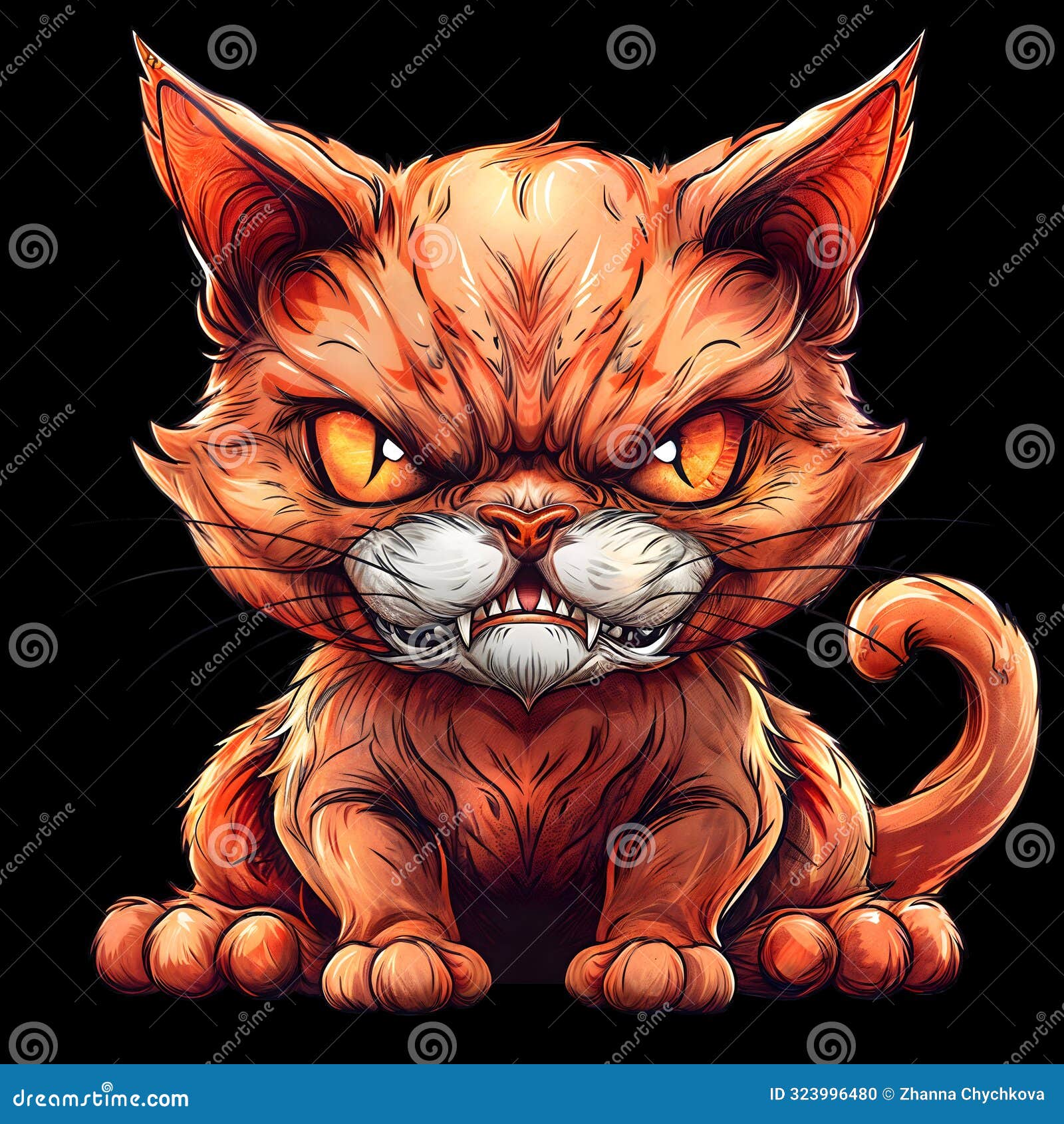 Aggresive Cat with Fiery Orange Eyes Stock Illustration - Illustration ...