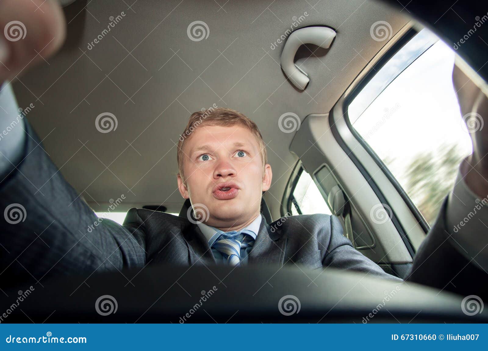 Aggression Behind the Wheel, the Driver is Surprised Stock Photo ...