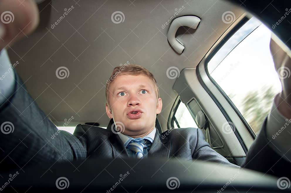 Aggression Behind the Wheel, the Driver is Surprised Stock Photo ...