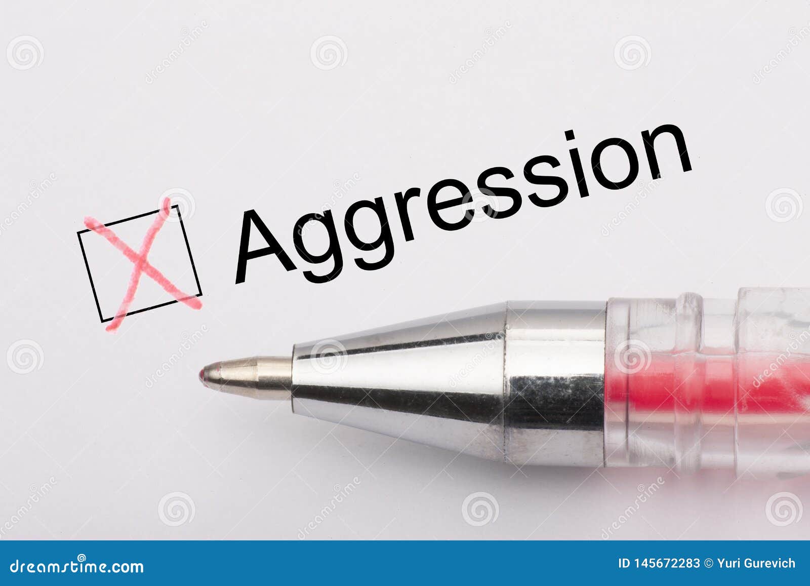 Aggression - Checkbox with a Cross on White Paper with Pen. Checklist ...