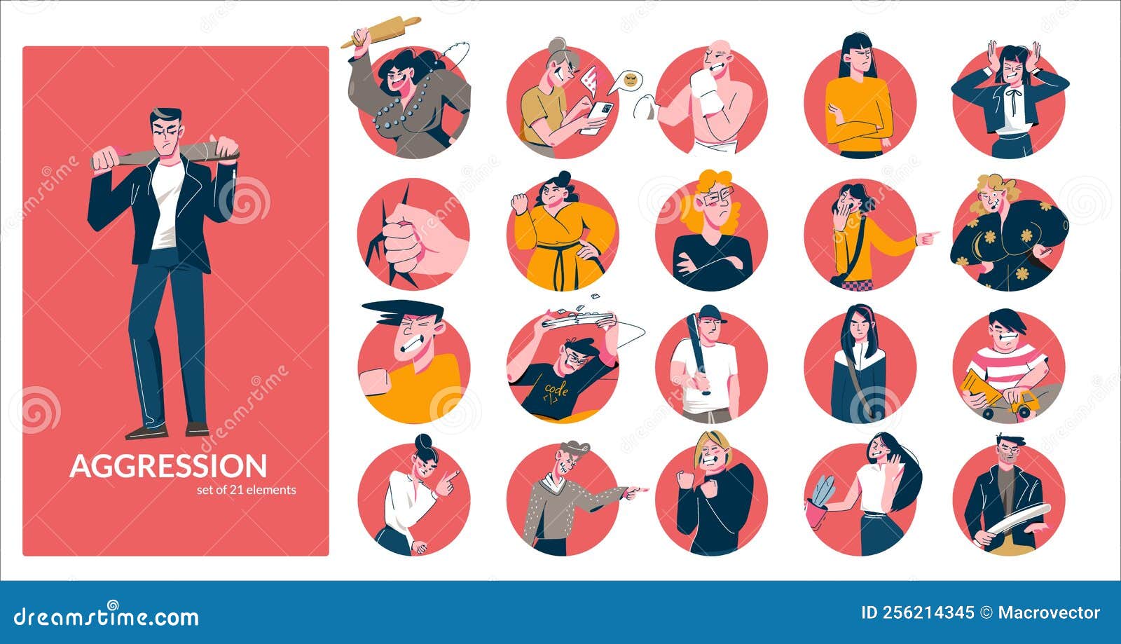 Aggression Flat Composition Stock Vector - Illustration of stressed ...