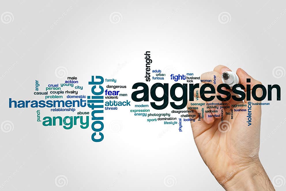 Aggression Word Cloud Concept on Grey Background Stock Photo - Image of ...
