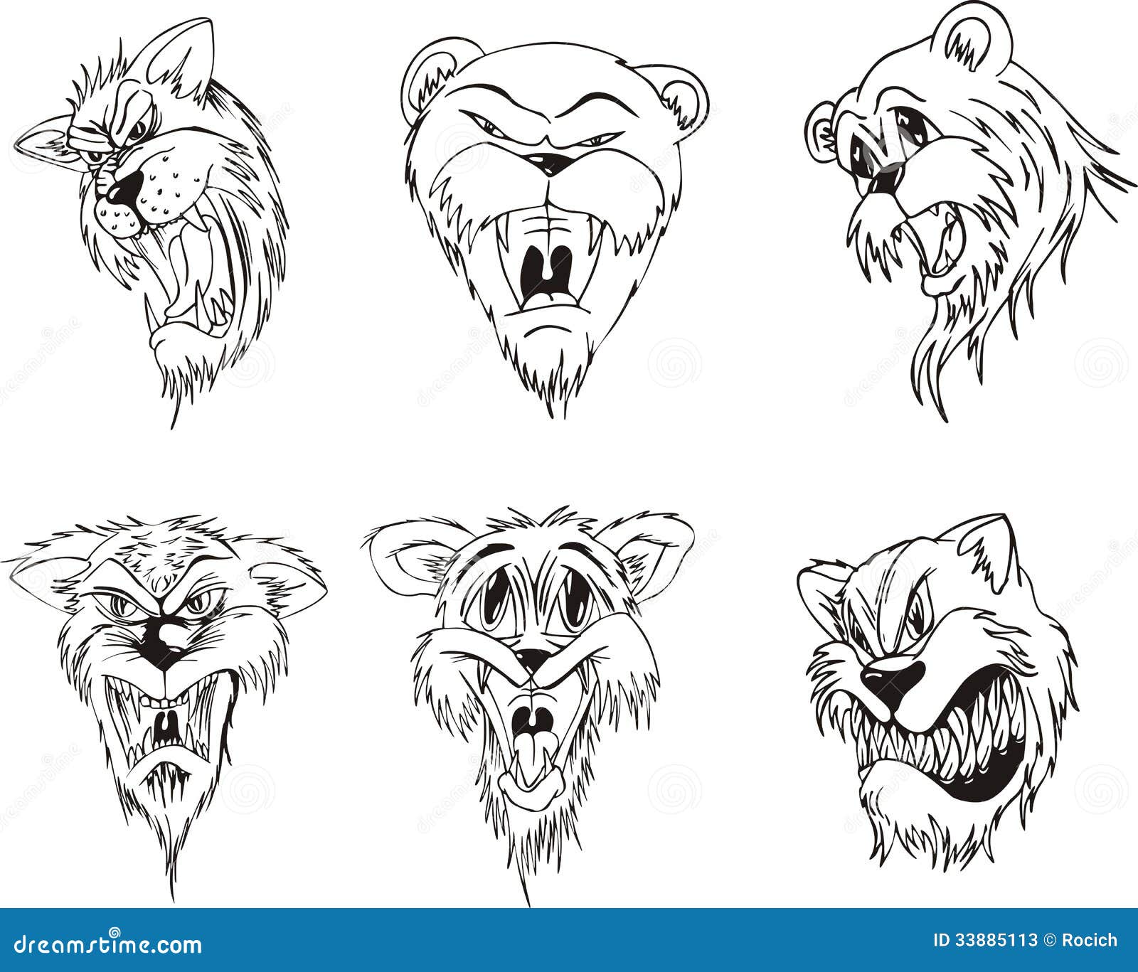 Aggressive animal heads stock vector. Illustration of vector - 33885113