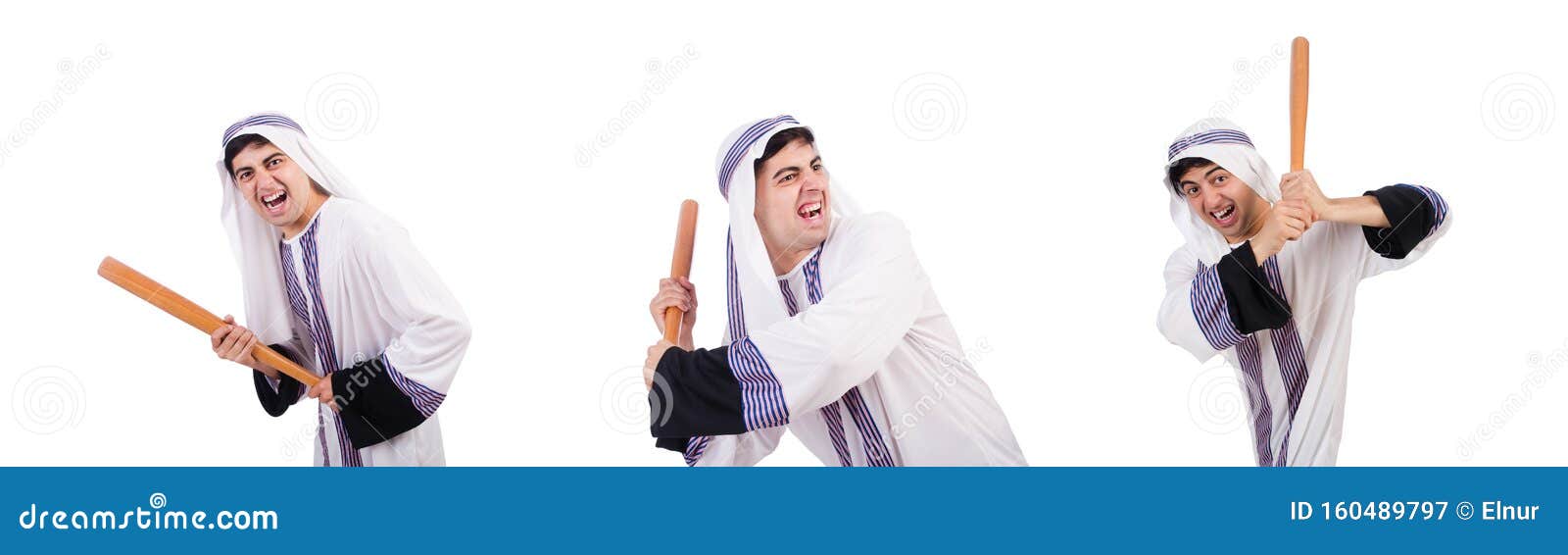 Aggressive Arab Man with Baseball Bat on White Stock Image - Image of ...