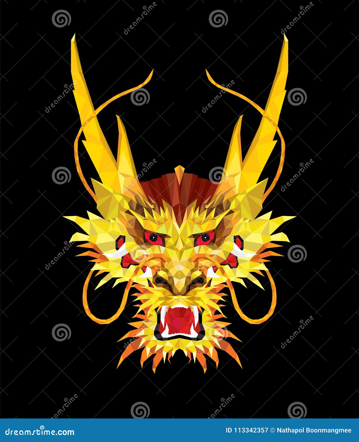 Aggressive Asian Dragon in Low Polygon Style, Geometric Pattern ...