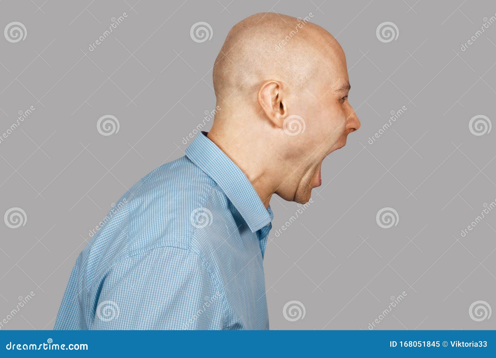Aggressive Bald Angry Male Boss Screaming at Subordinate Stock Image ...