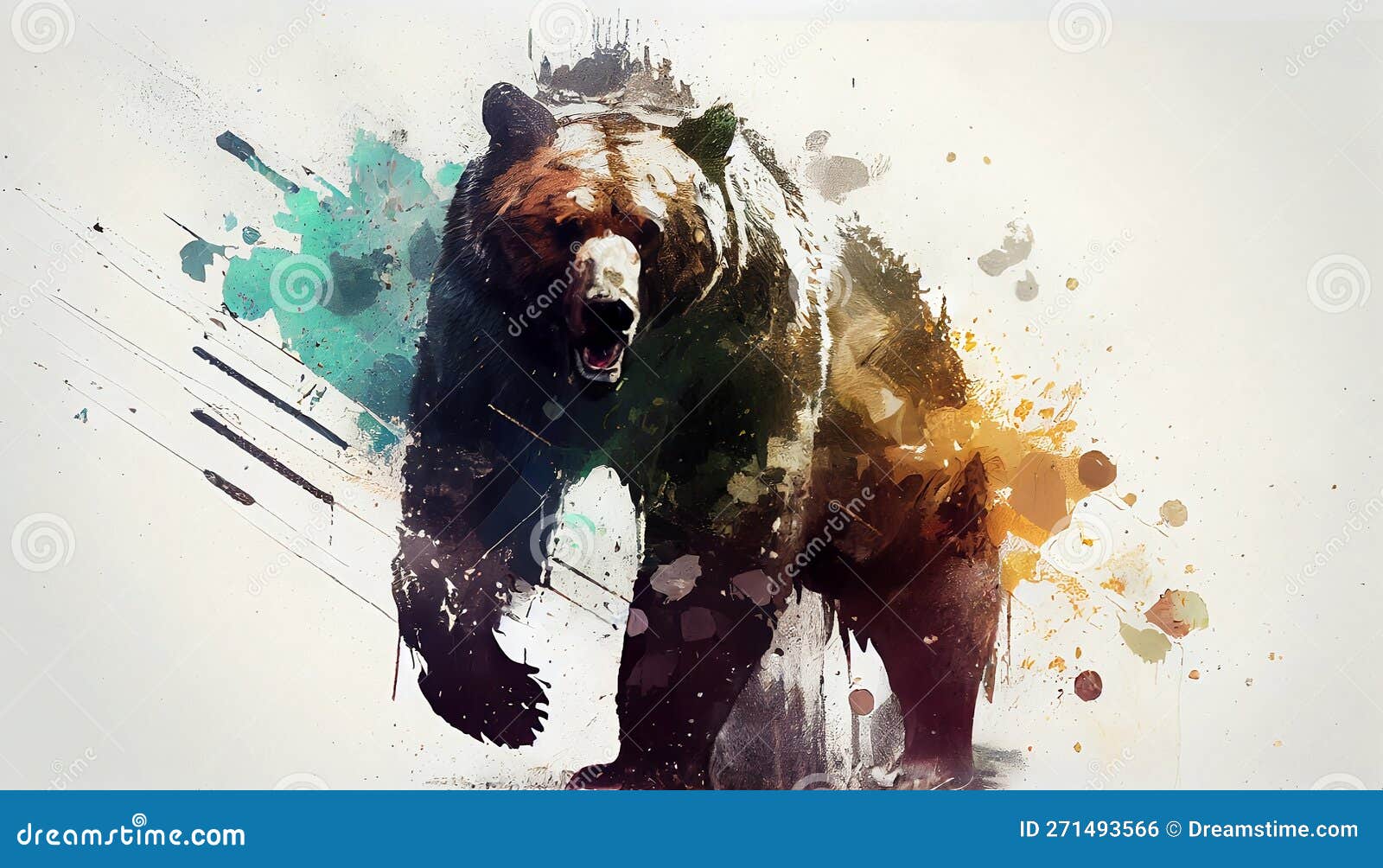 A Painting Drawing of Aggressive Bear by Watercolor Dark Style ...