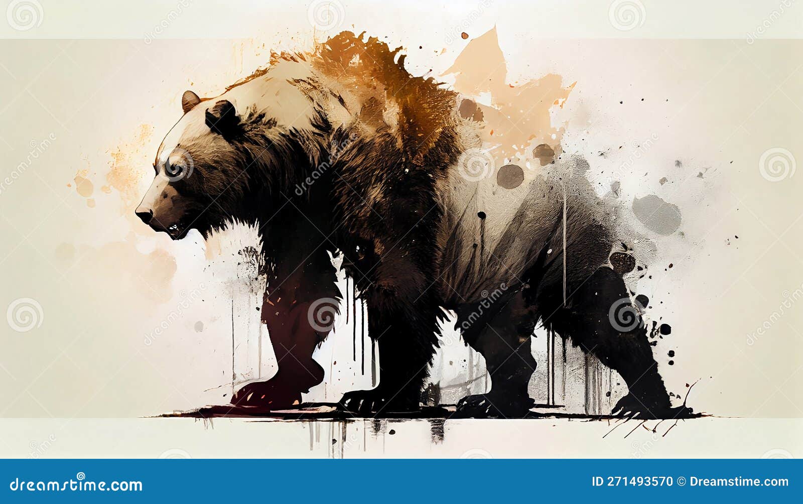 A Painting Drawing of Aggressive Bear by Watercolor Dark Style ...