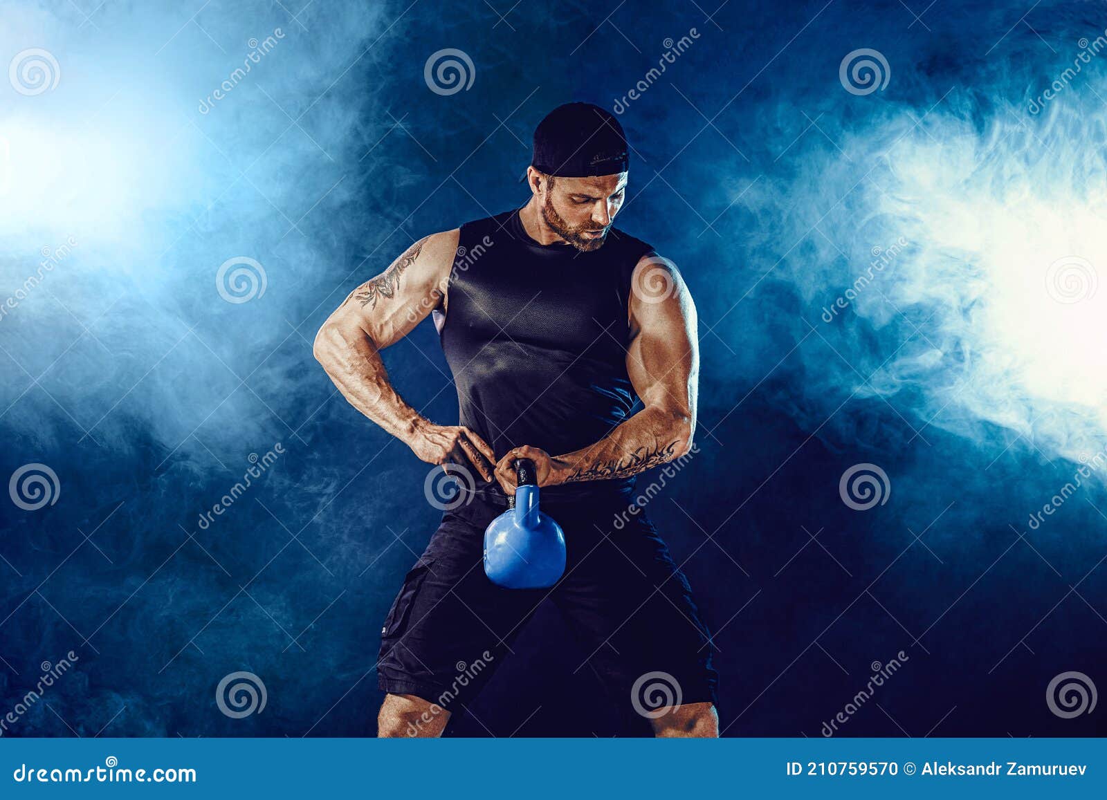 Aggressive Bearded Muscular Bodybuilder Doing Exercise for the B Stock ...