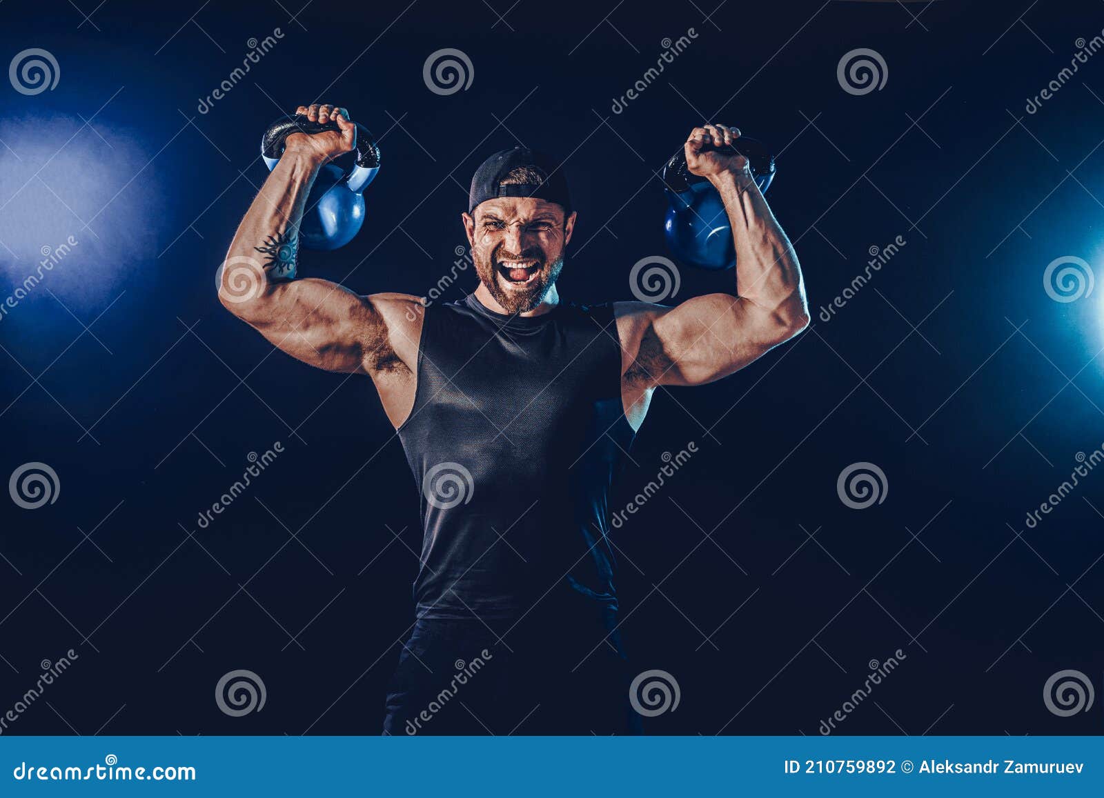 Aggressive Bearded Muscular Bodybuilder Doing Exercise for the S Stock ...