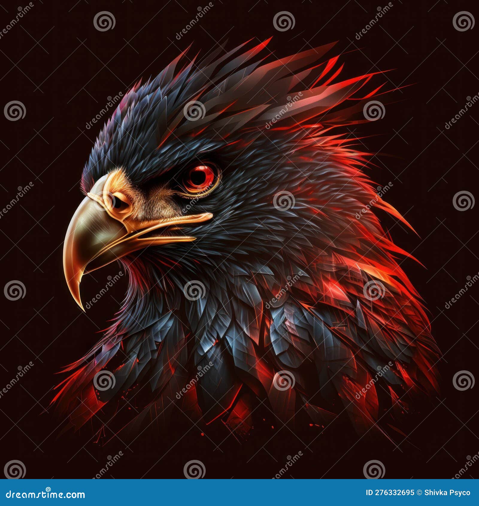 Aggressive Black and Red Eagle Face Generative AI Stock Illustration ...