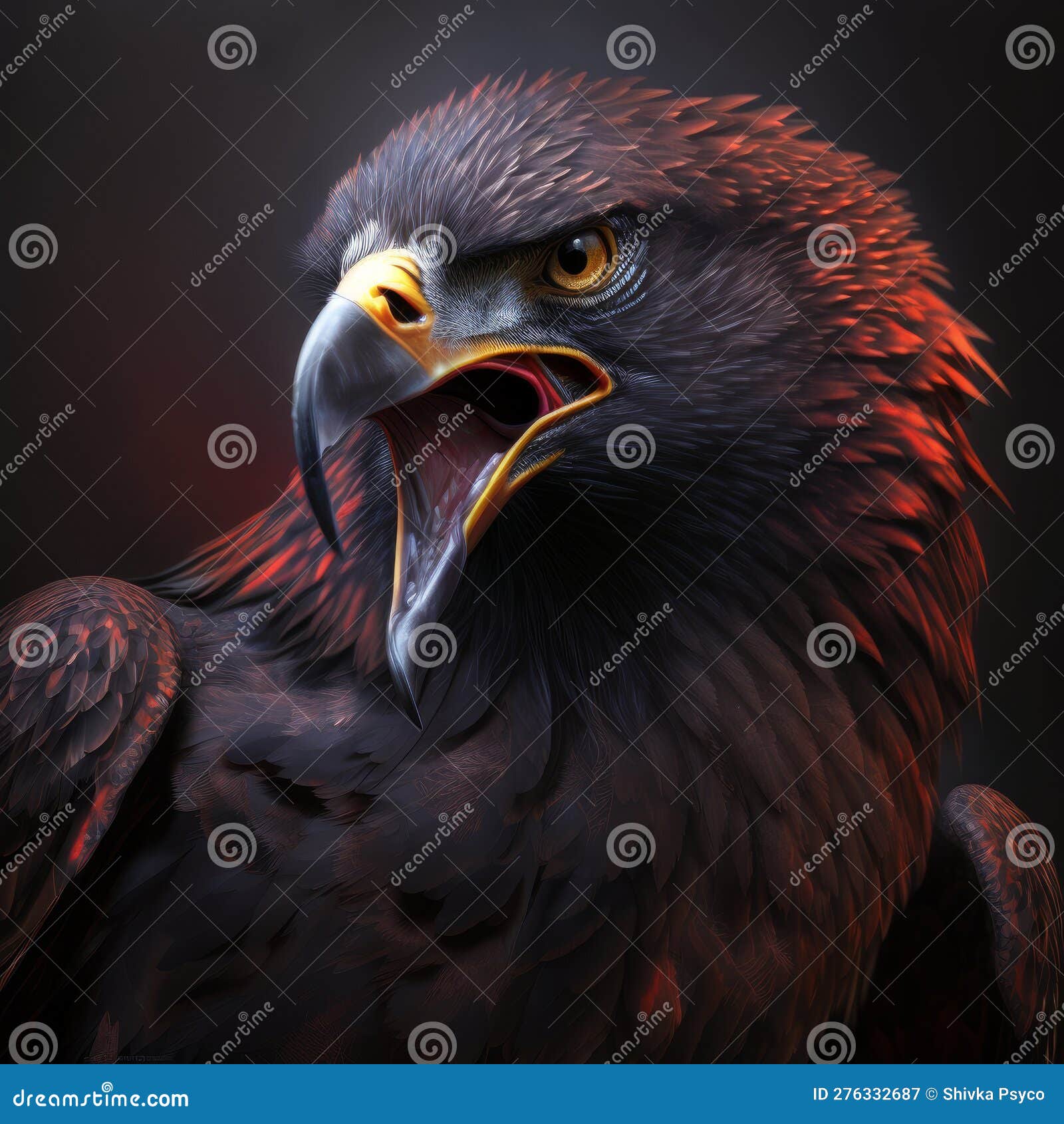Aggressive Black and Red Eagle Generative AI Stock Illustration ...