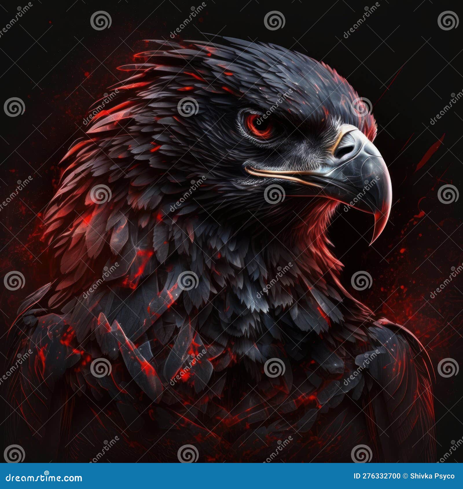 Aggressive Black and Red Eagle Generative AI Stock Illustration ...