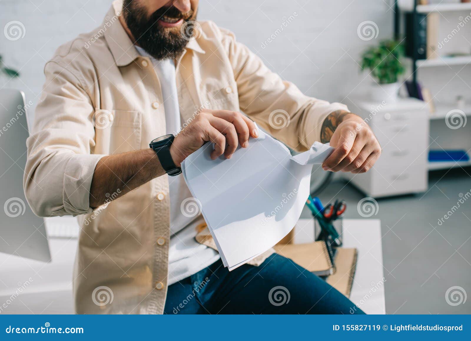Aggressive Boss Tearing Papers Stock Image - Image of people, male ...