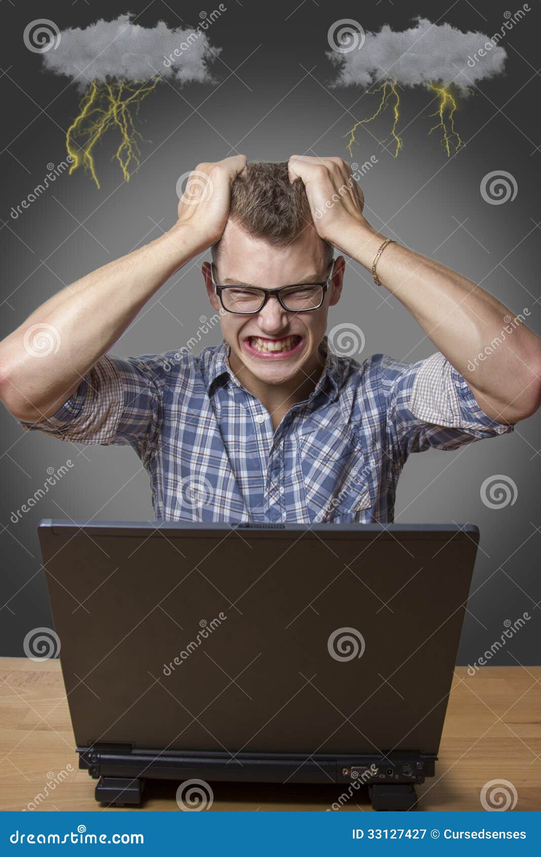 Aggressive Boy Sitting at the Computer Stock Image - Image of disgust ...