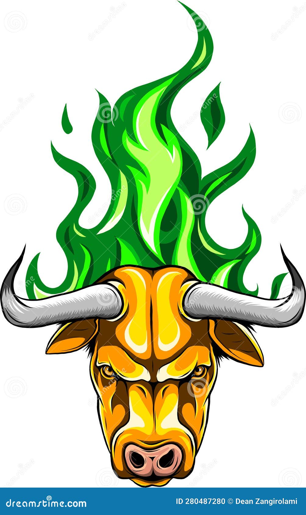 Aggressive Bull with Fire on the Background Vector Illustration Design ...