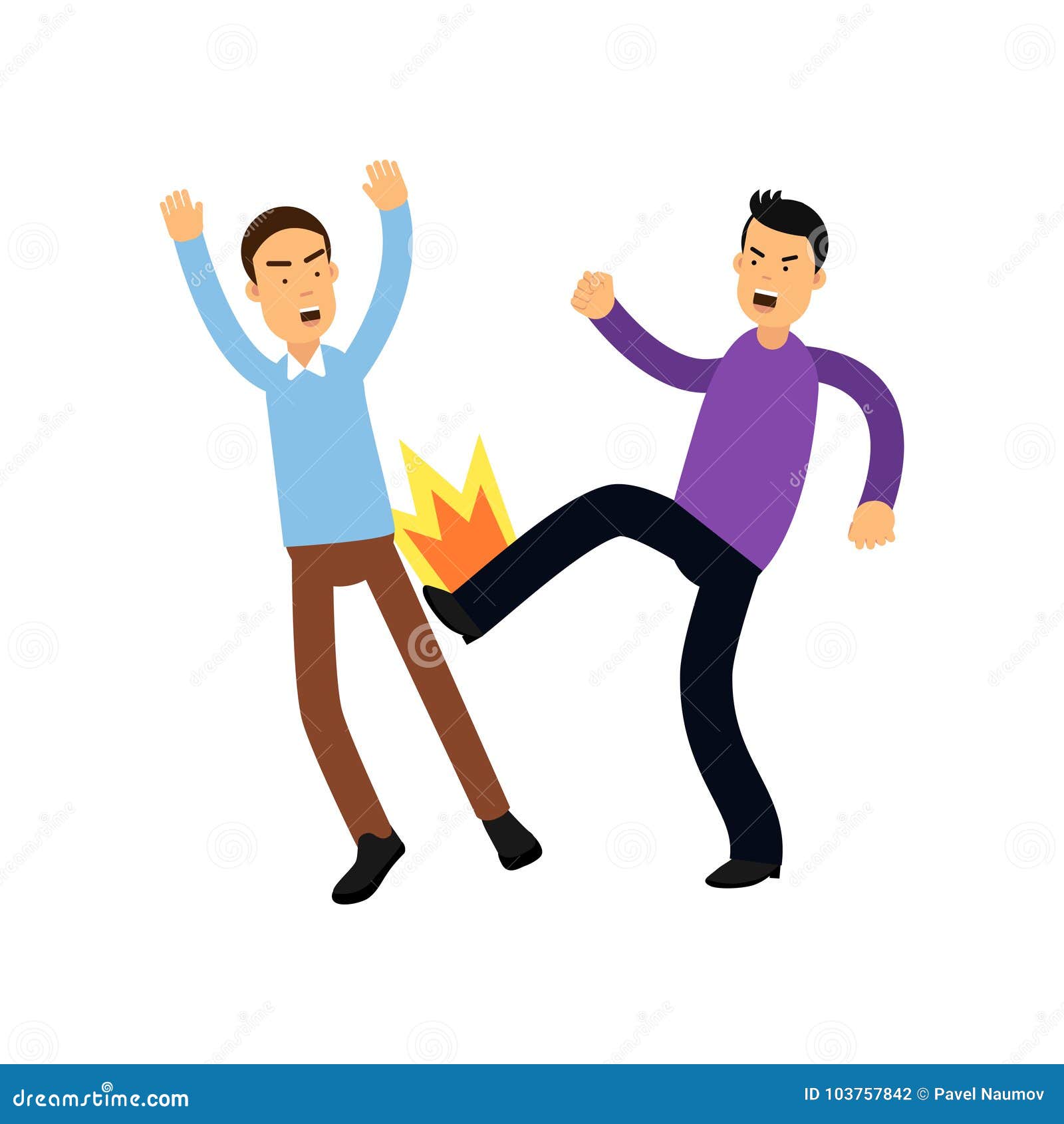Cartoon Illustration of Aggressive Bully in High Kick Pose Beats Weak ...