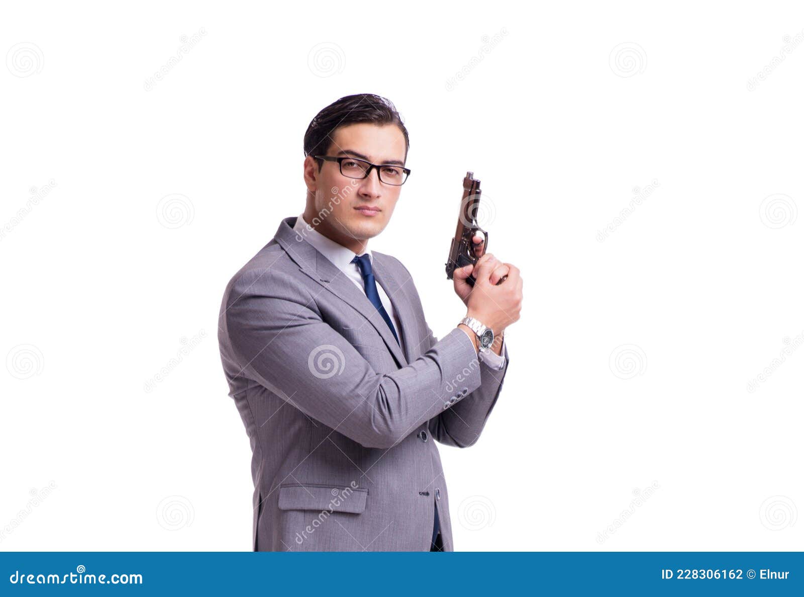 Aggressive Business Manager with Handgun Isolated on White Stock Photo ...